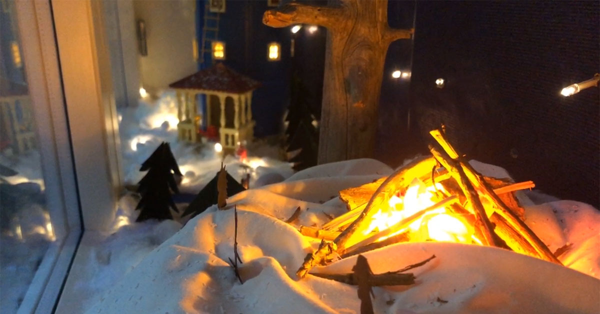 This Moomin window display can be seen every December in Helsinki